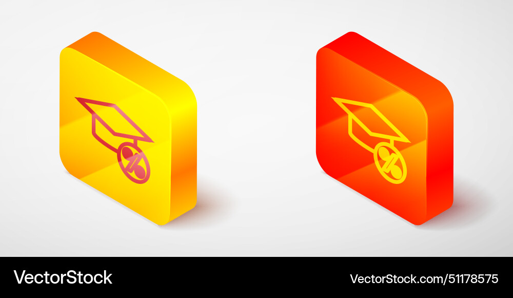Isometric line graduation cap and coin icon Vector Image