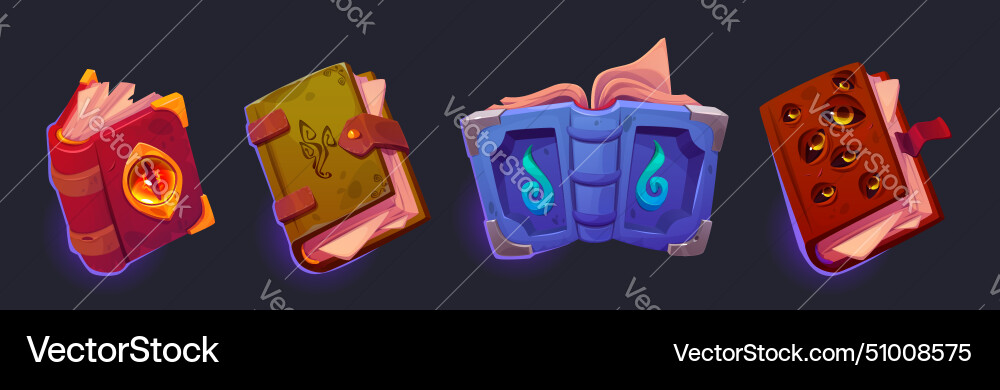 Old open magic book for fantasy game ui cartoon Vector Image