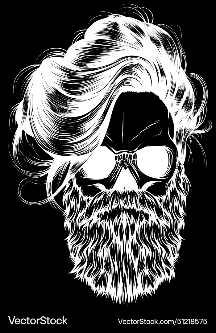 White silhouette of skull with beard on black Vector Image
