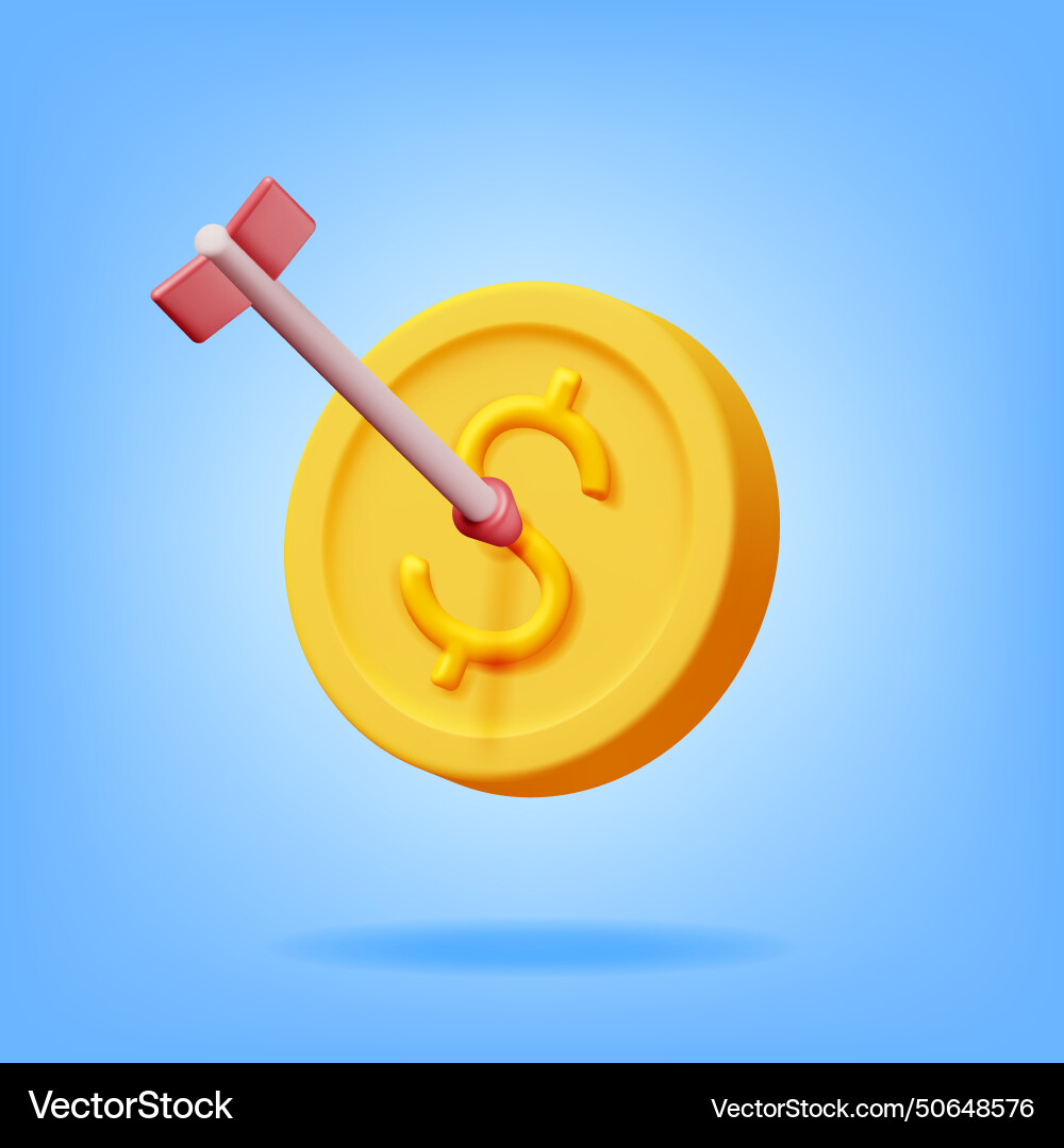 3d arrow in coin target isolated Royalty Free Vector Image
