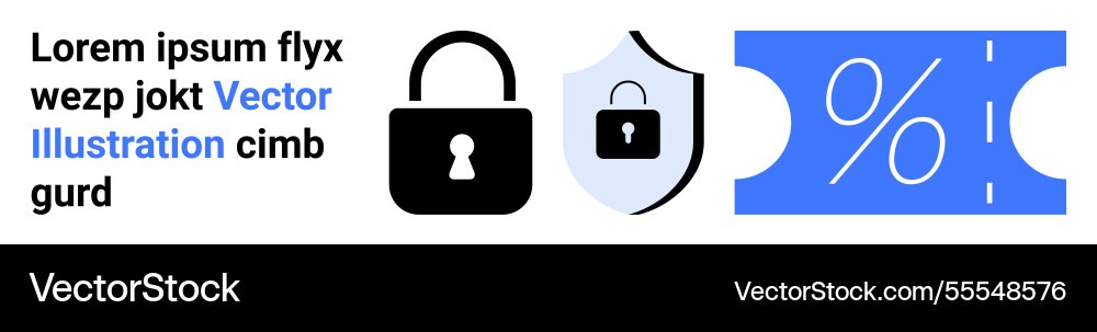 Lock shield and ticket percent symbol Royalty Free Vector
