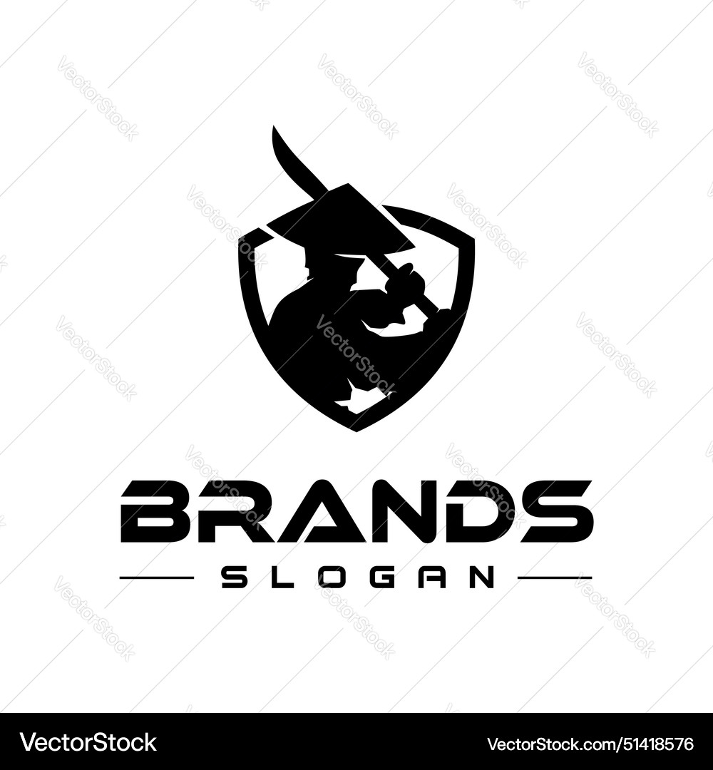 Shield samurai logo design Royalty Free Vector Image