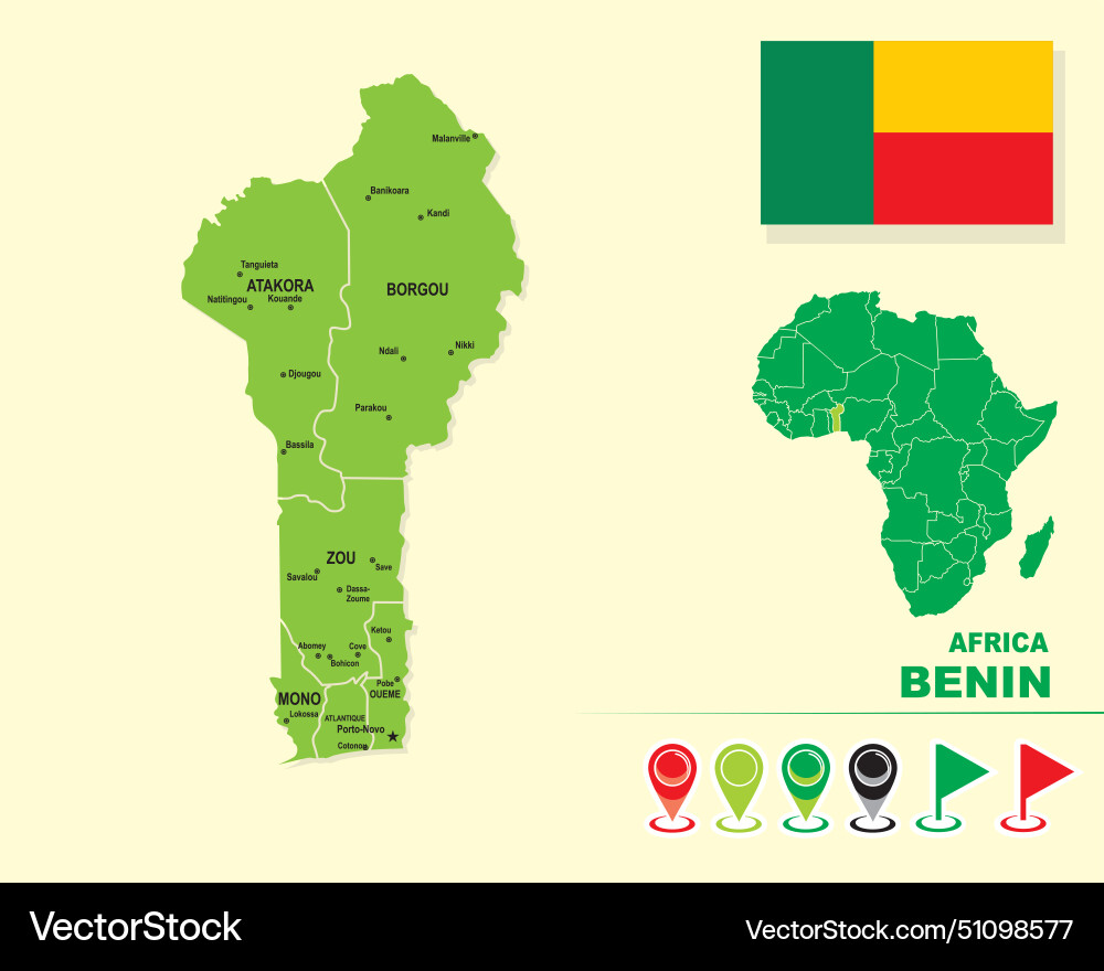 Benin map Royalty Free Vector Image - VectorStock