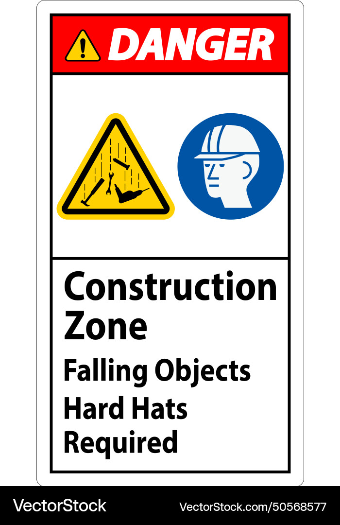 Danger sign construction zone falling objects Vector Image
