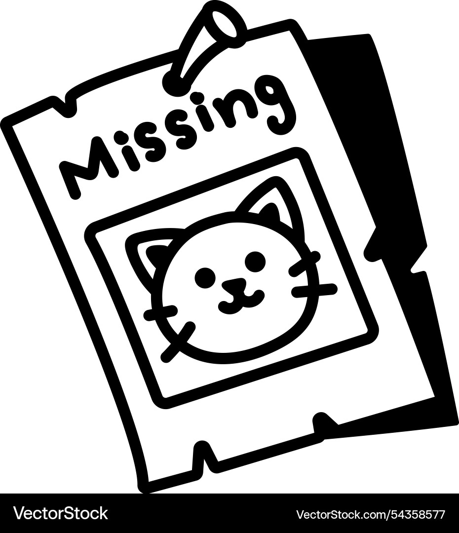 Missing cat sign icon in drawing style Royalty Free Vector