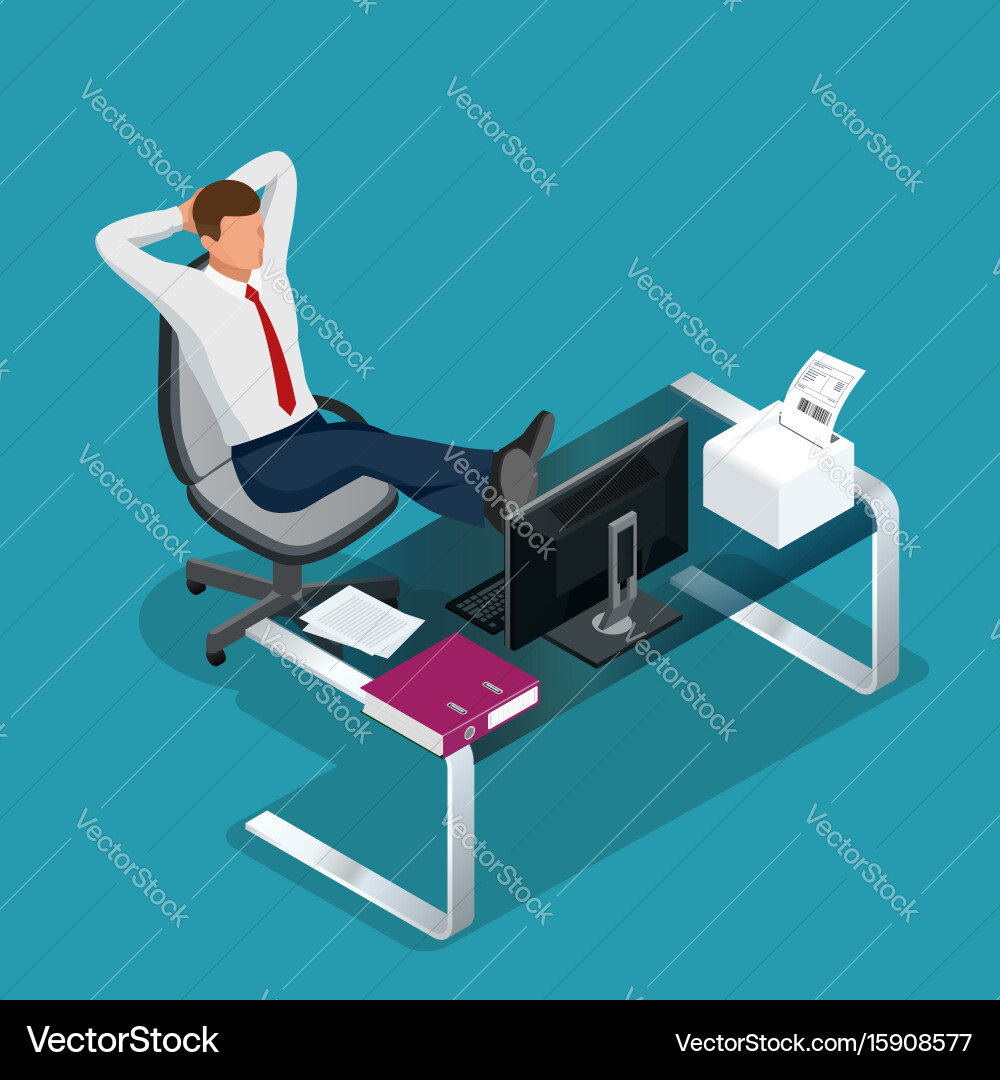 Office employee is resting flat 3d Royalty Free Vector Image
