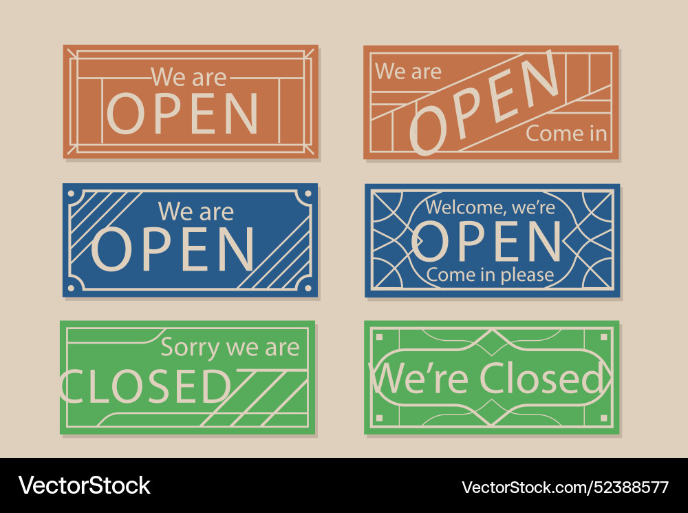 Vintage open and closed signboard collection Vector Image