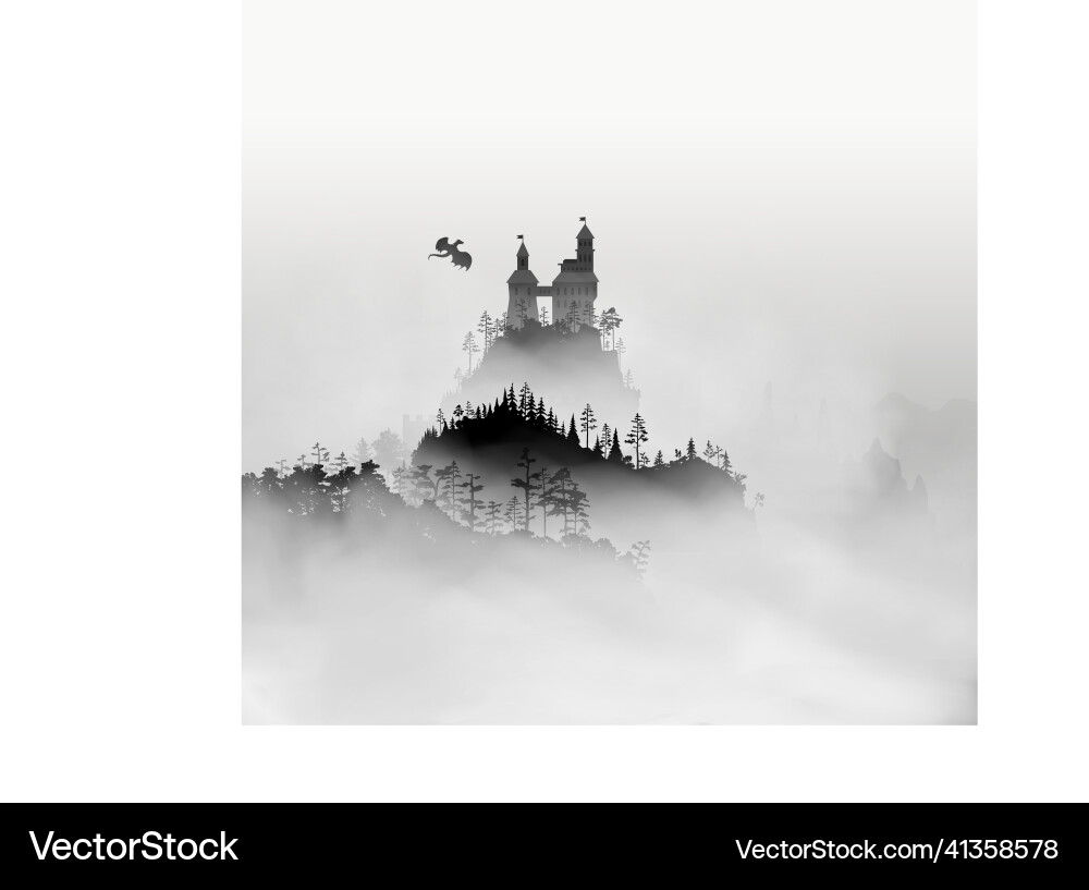 Castle on the top of mountain with forest under Vector Image