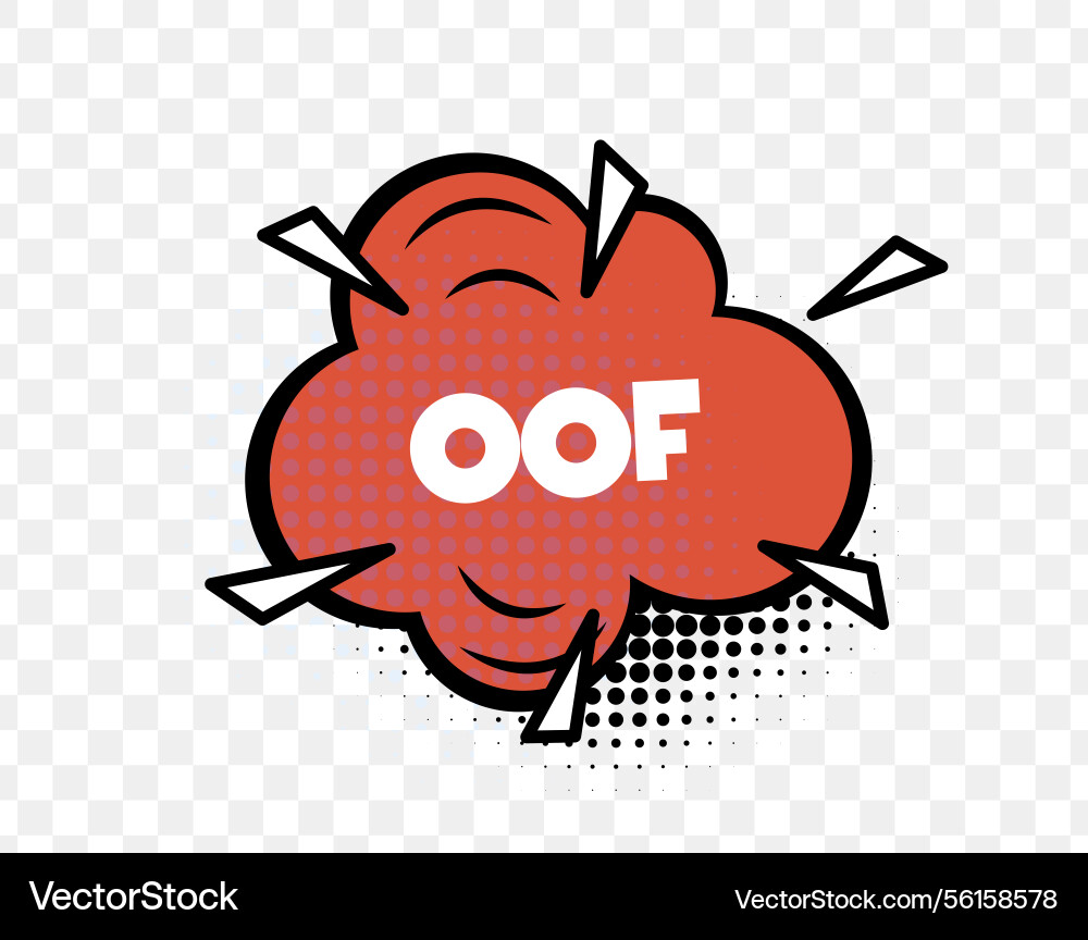 Comic style oof text in red burst cloud Royalty Free Vector