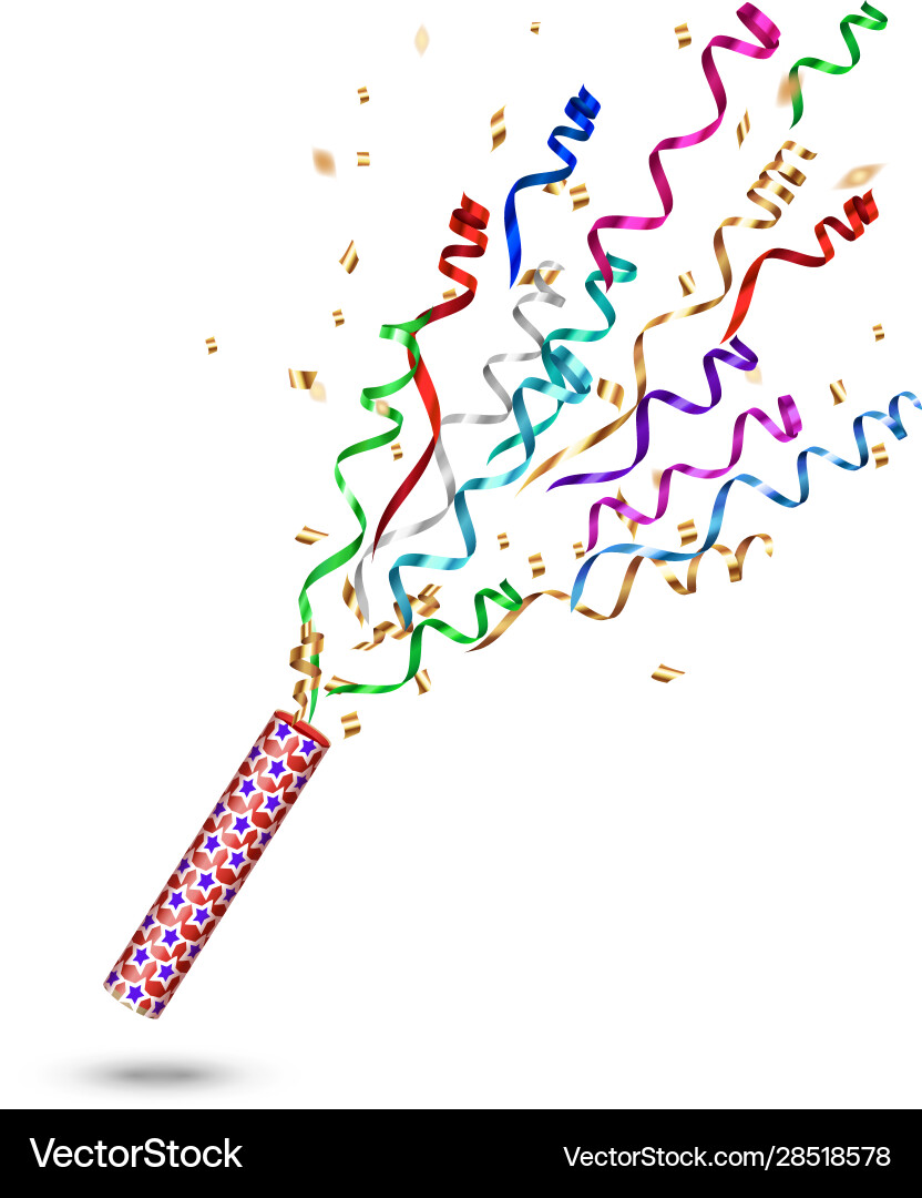 Exploding party popper composition Royalty Free Vector Image