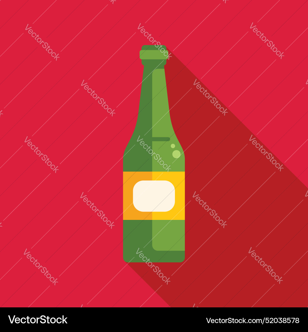 Green beer bottle casting long shadow on red Vector Image