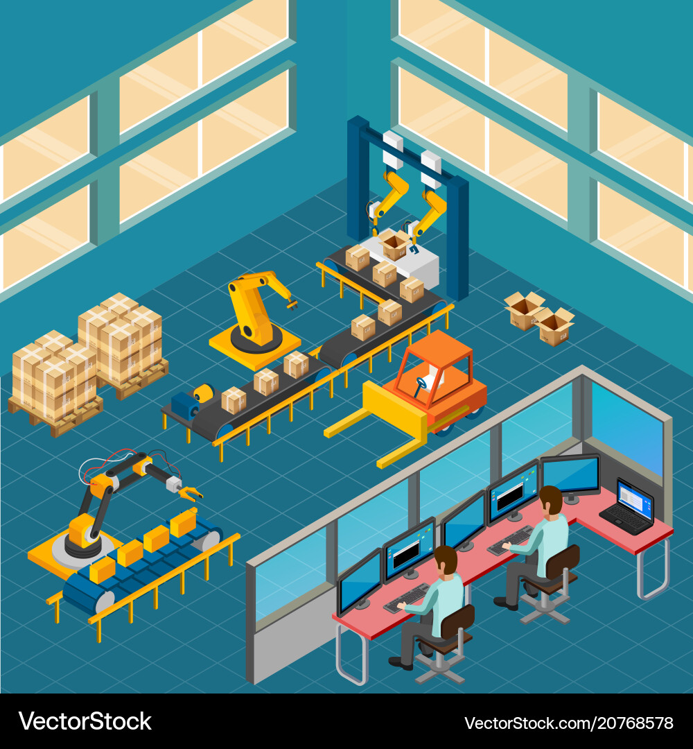 Industrial shop floor composition Royalty Free Vector Image