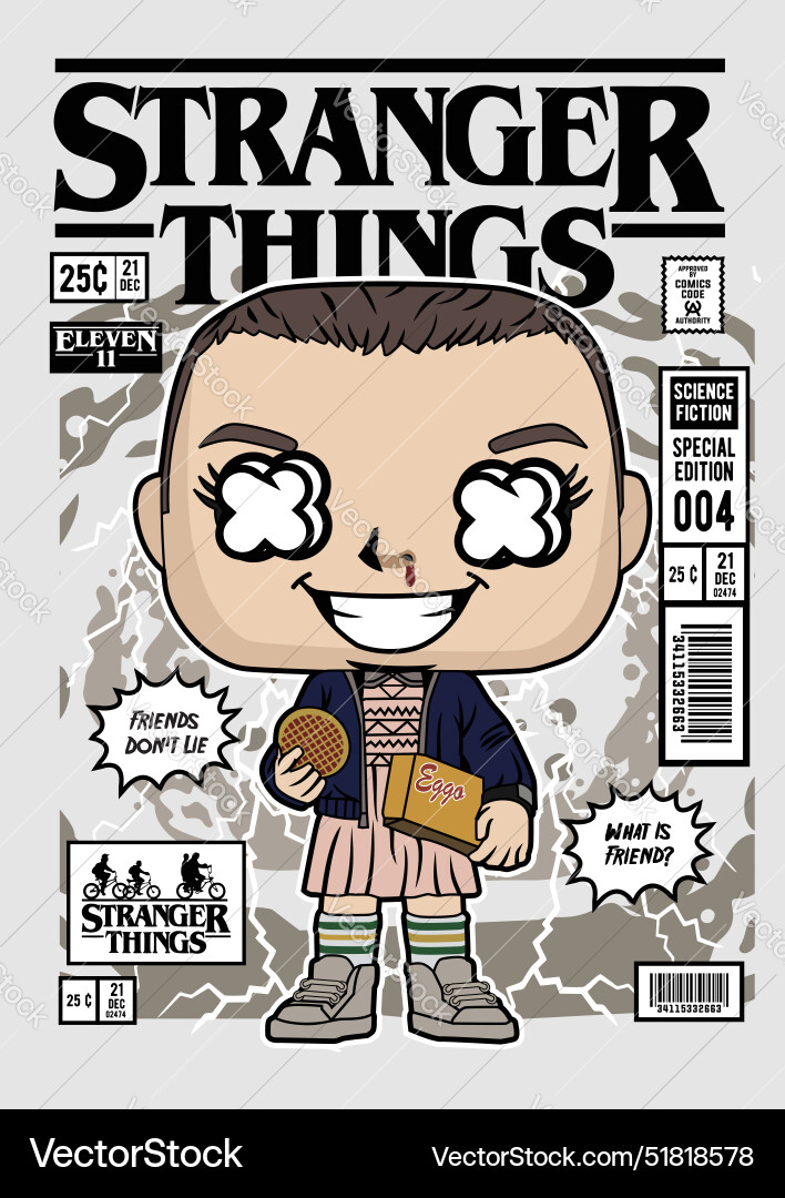 Pop art eleven with eggos stranger things Vector Image
