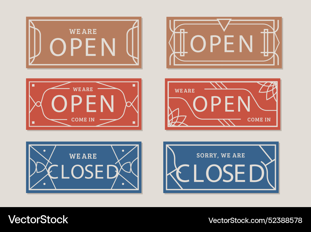 Vintage open and closed signboard collection Vector Image