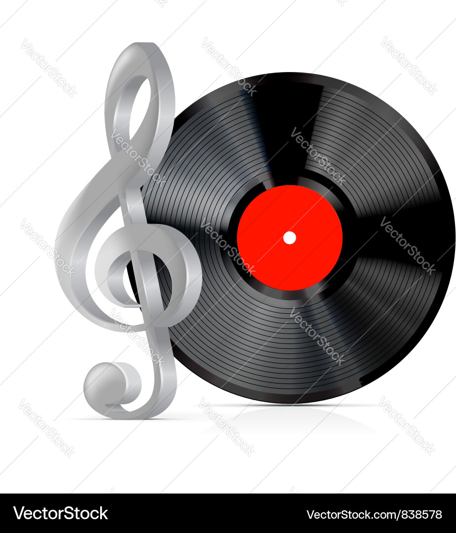 Vinyl record plate with treble clef Royalty Free Vector