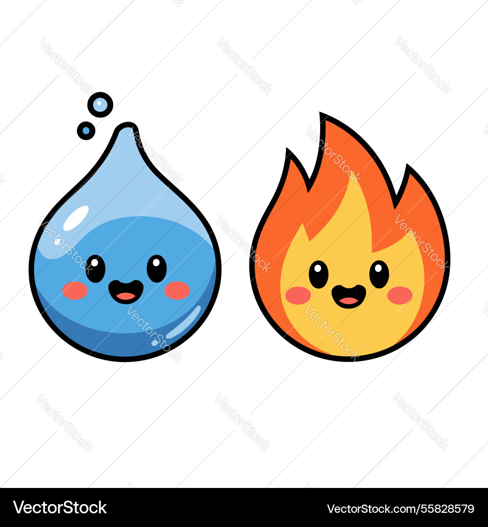 Cute fire and water element characters Royalty Free Vector