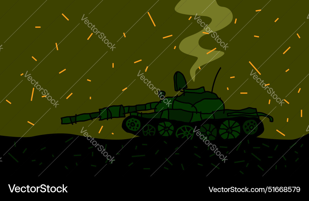 Destroyed tank on the battlefield Royalty Free Vector Image
