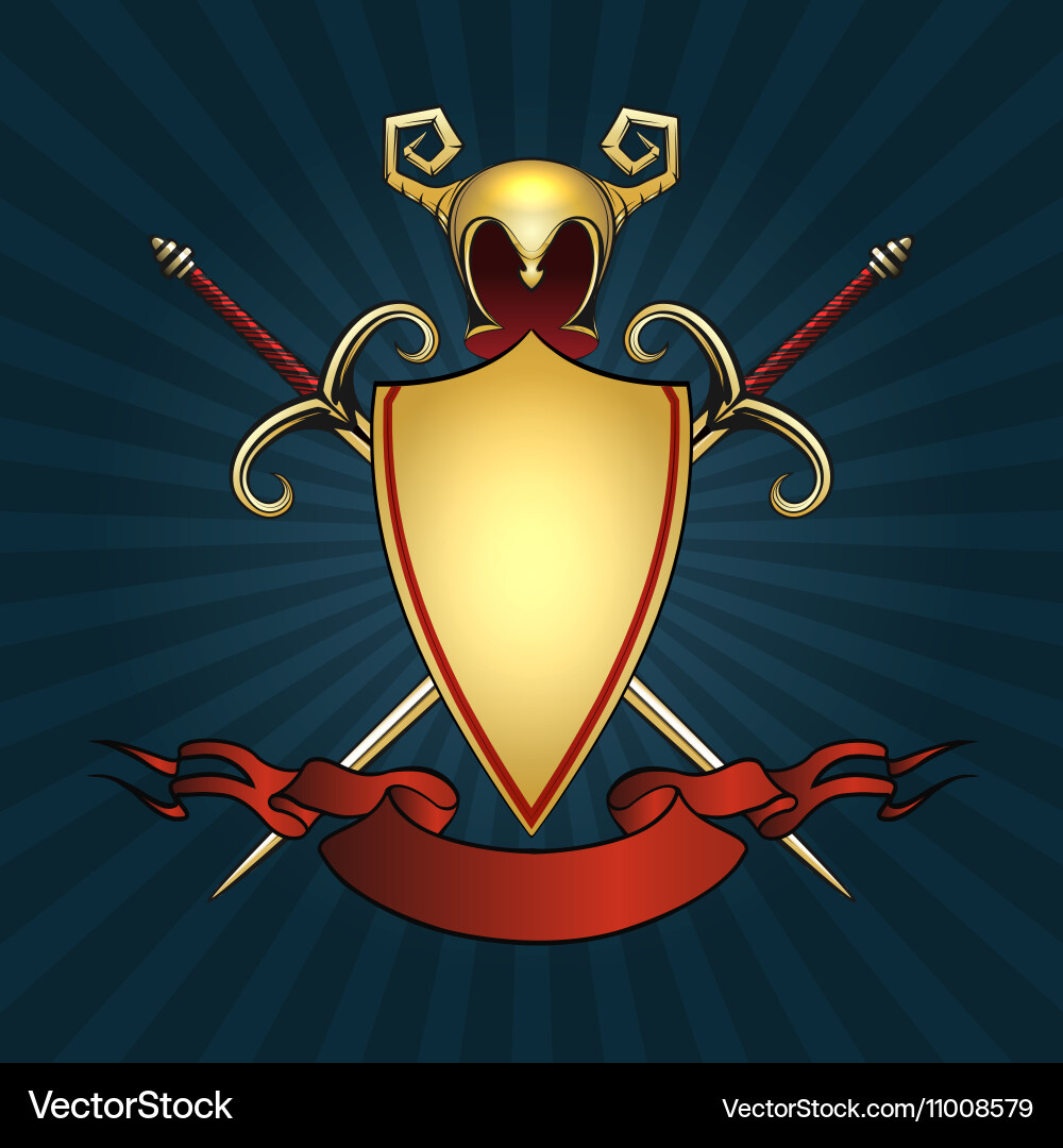 Helmet with horns and shield Royalty Free Vector Image