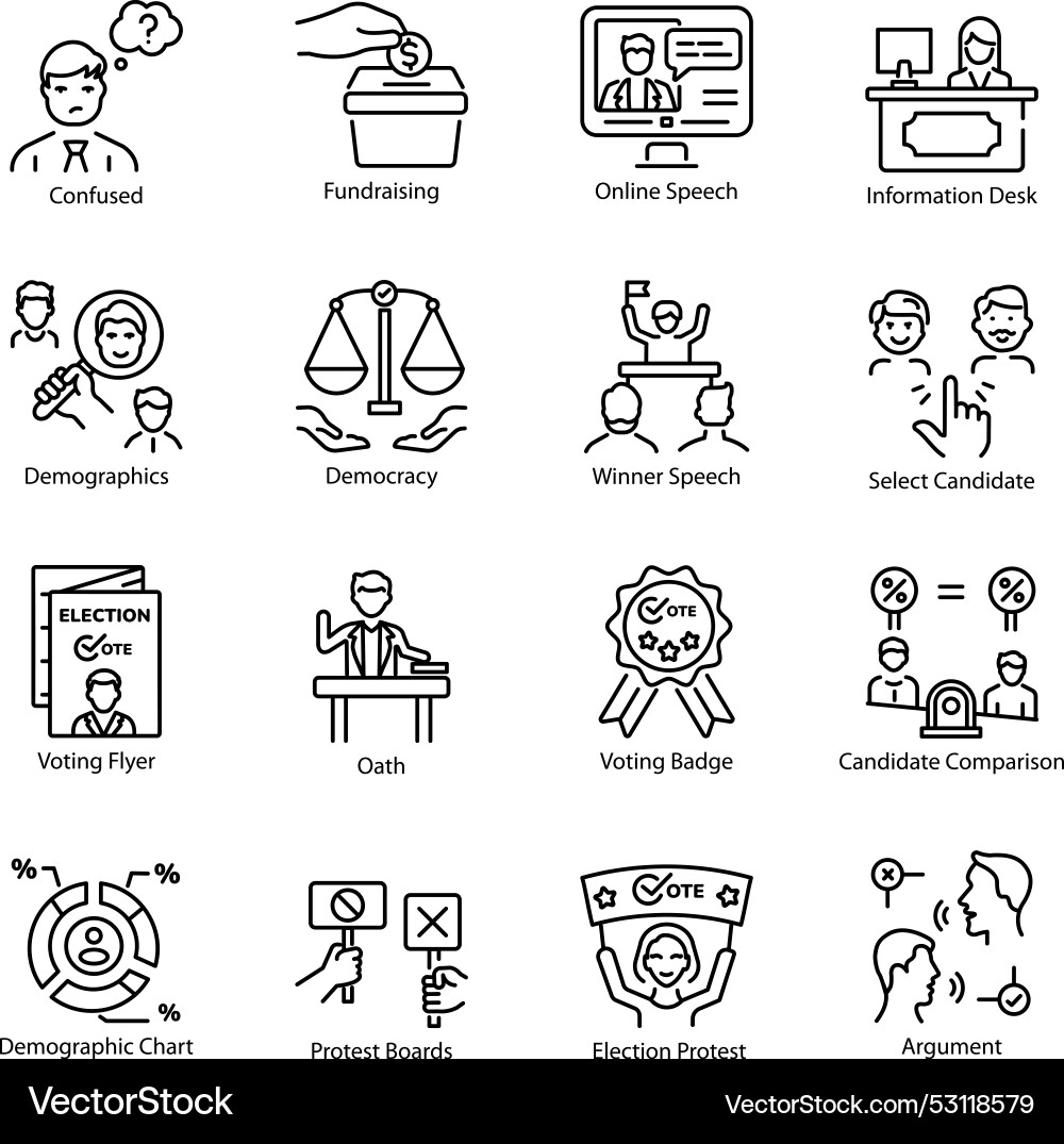 Set of vote casting linear style icons Royalty Free Vector