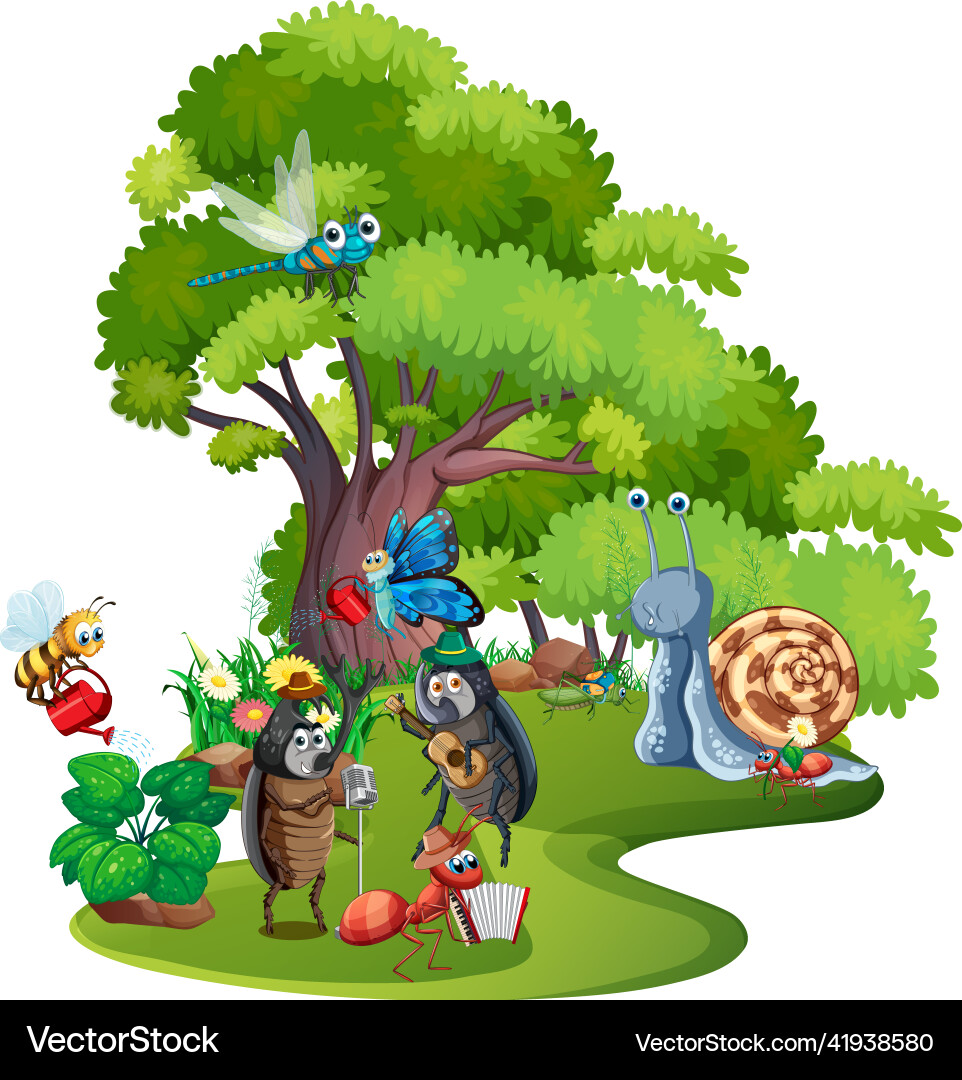 Cartoon insect and beetle in the forest Royalty Free Vector