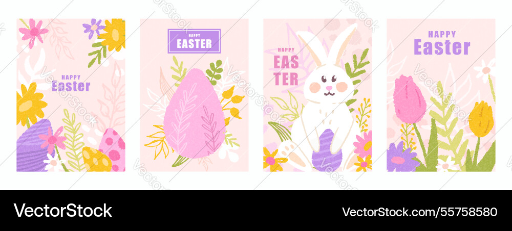 Happy easter posters set spring greeting cards Vector Image