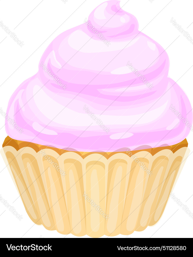 Pink cream cupcake icon cartoon bakery Royalty Free Vector
