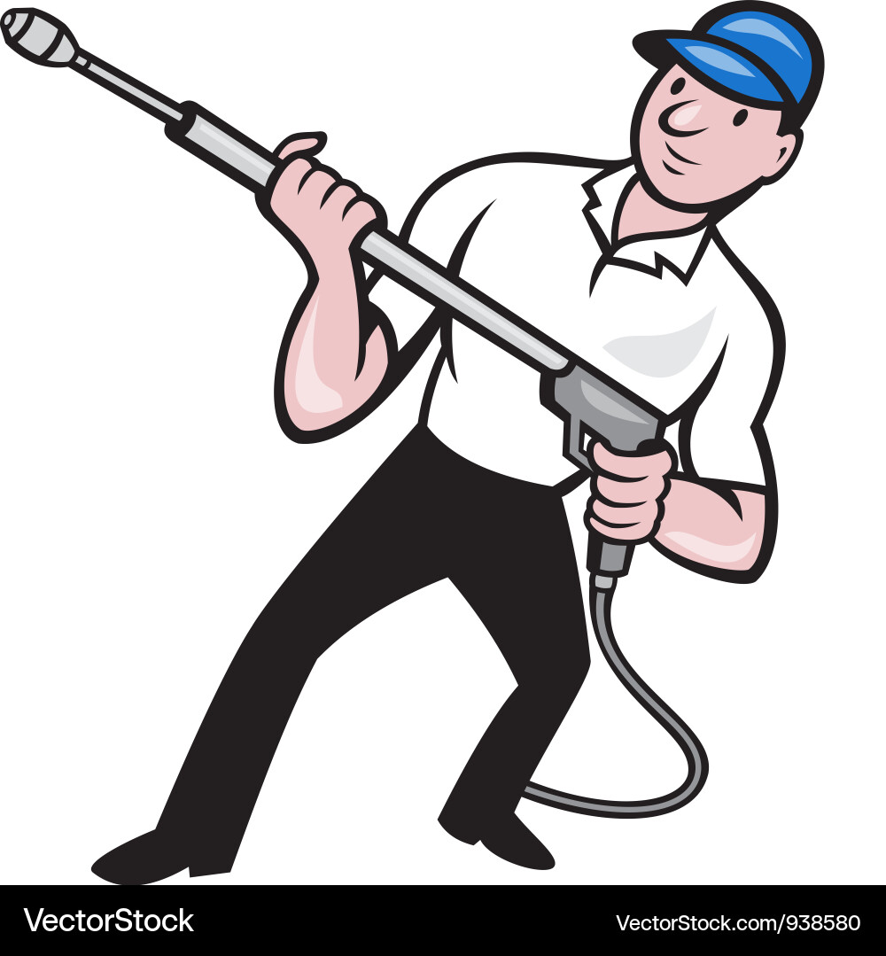 Power washing pressure water blaster worker Vector Image