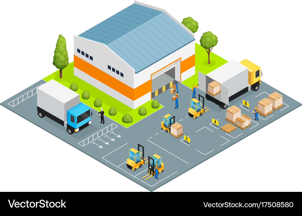 Warehouse outside view isometric Royalty Free Vector Image