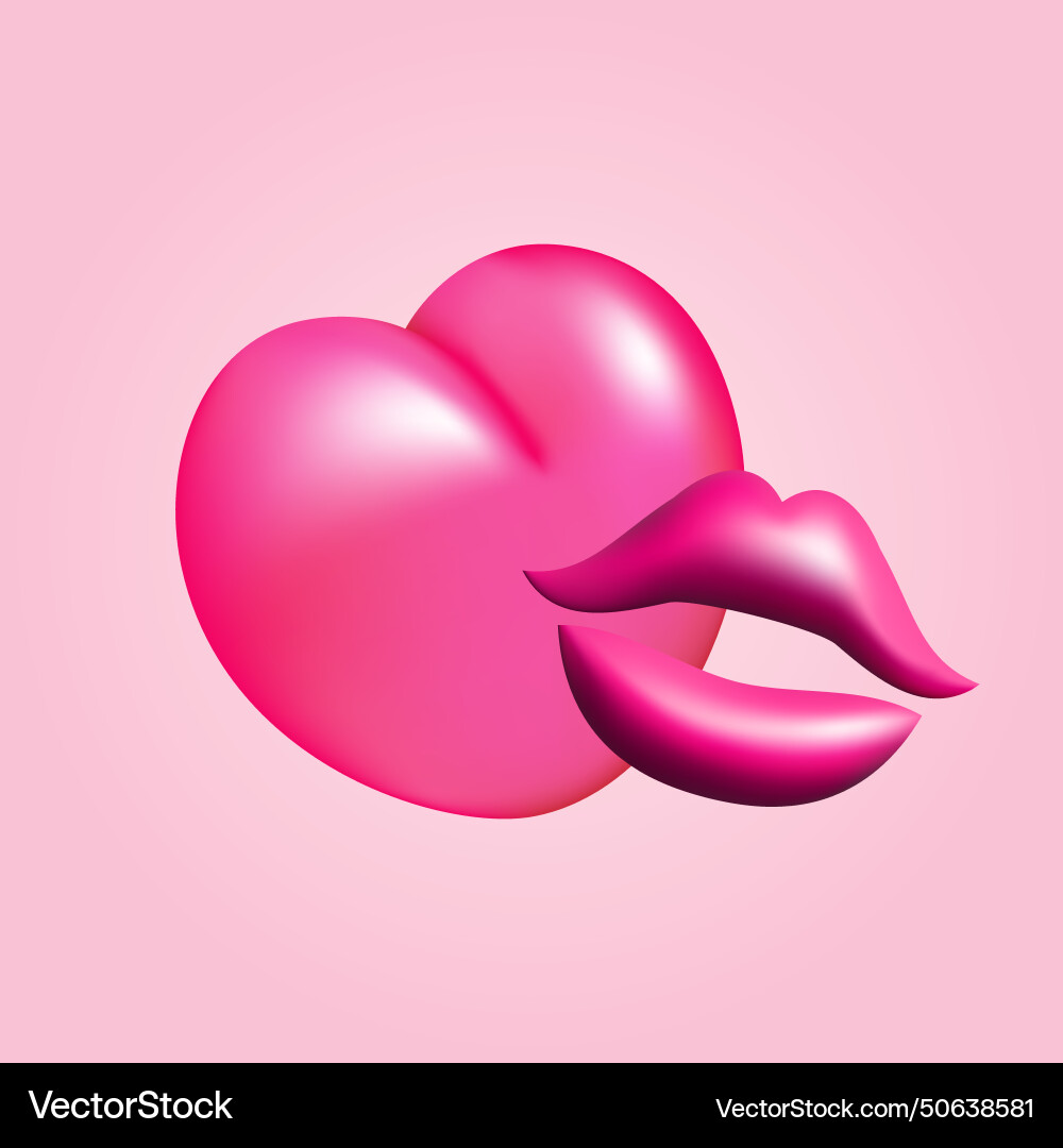 3d pink lips with heart design Royalty Free Vector Image