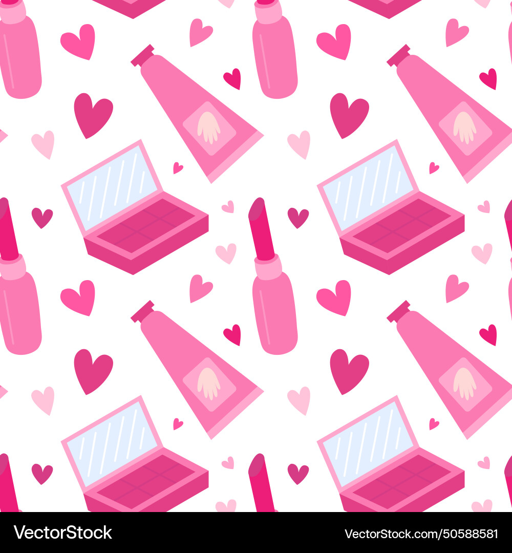 Cosmetics flat style pink seamless pattern Vector Image