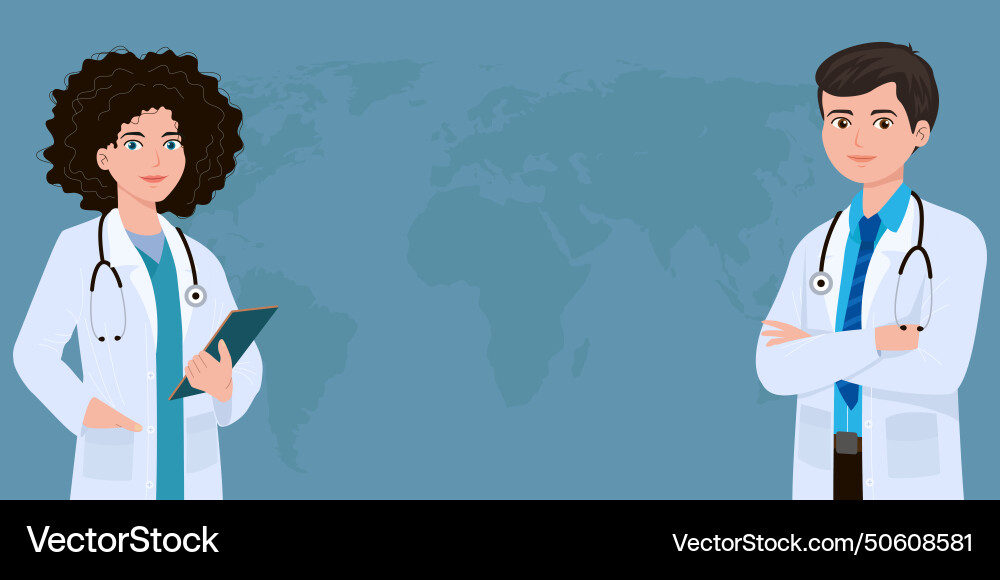 Doctors with world map background Royalty Free Vector Image