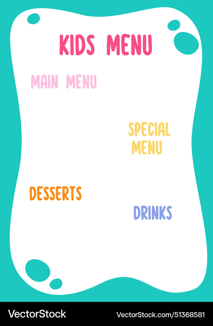Kids menu page Royalty Free Vector Image - VectorStock