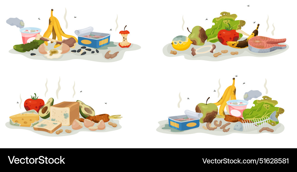 Rotten food compositions organic waste Royalty Free Vector