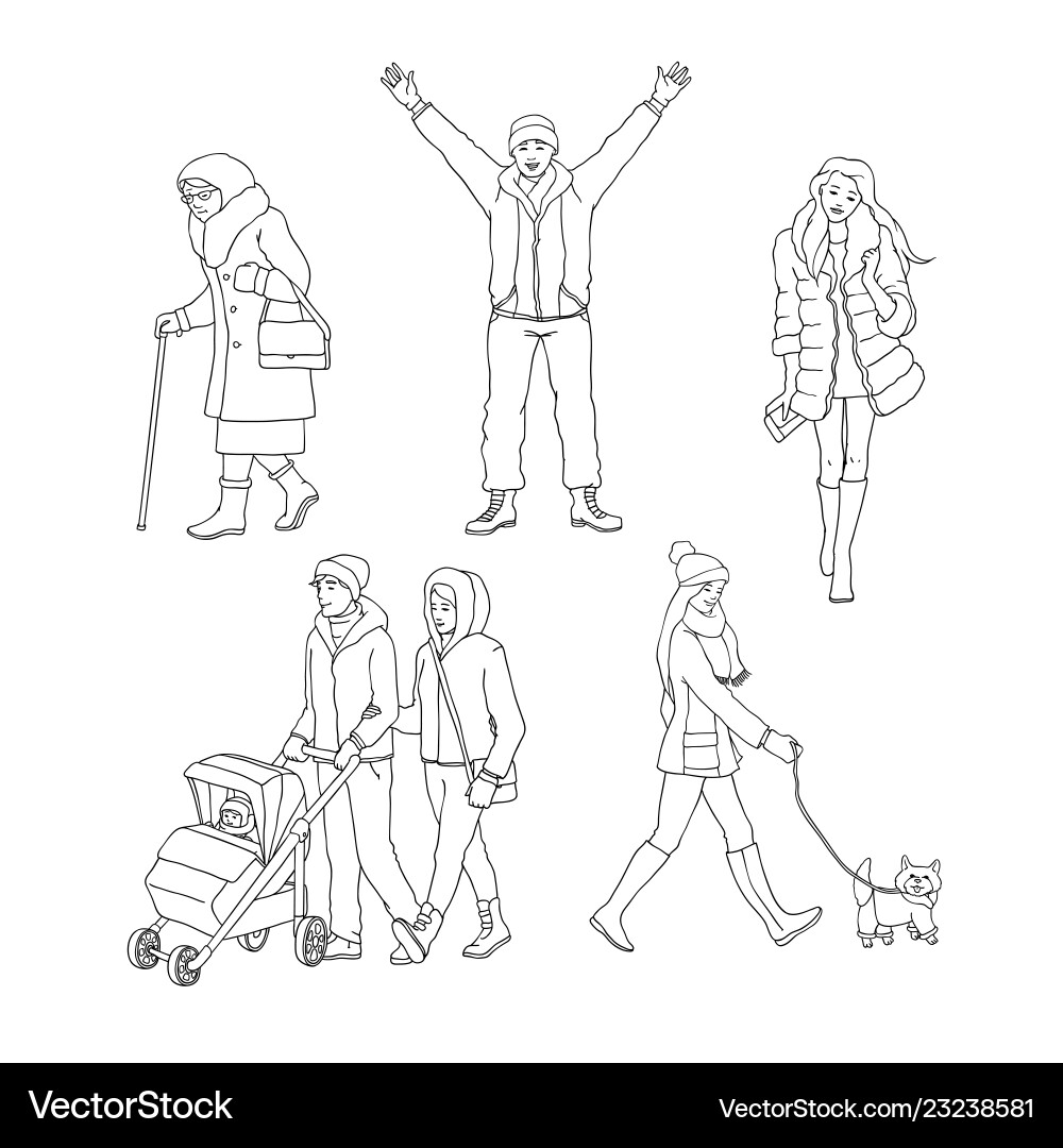 Set of walking people Royalty Free Vector Image