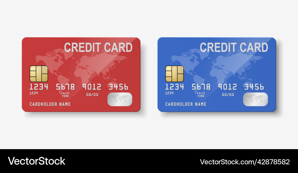 3d realistic red and blue blank credit card Vector Image
