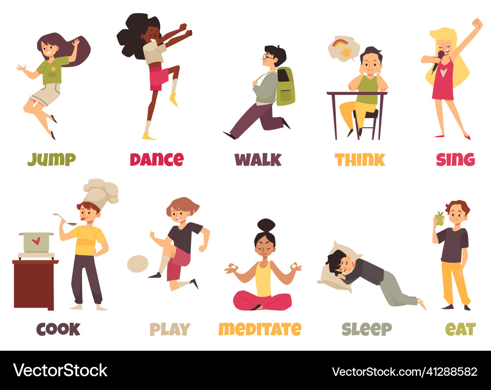 Children's Action Verbs - Learning Set Royalty Free Vector