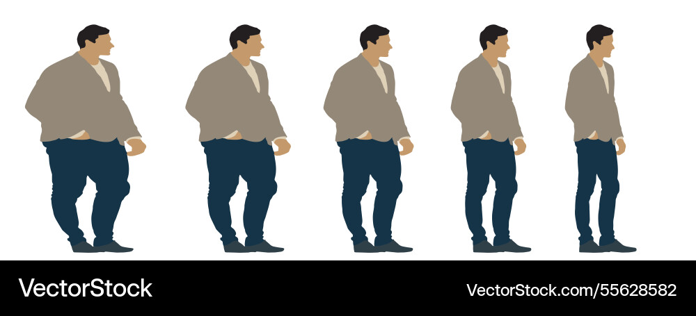 Conceptual fat overweight obese man vs slim fit Vector Image