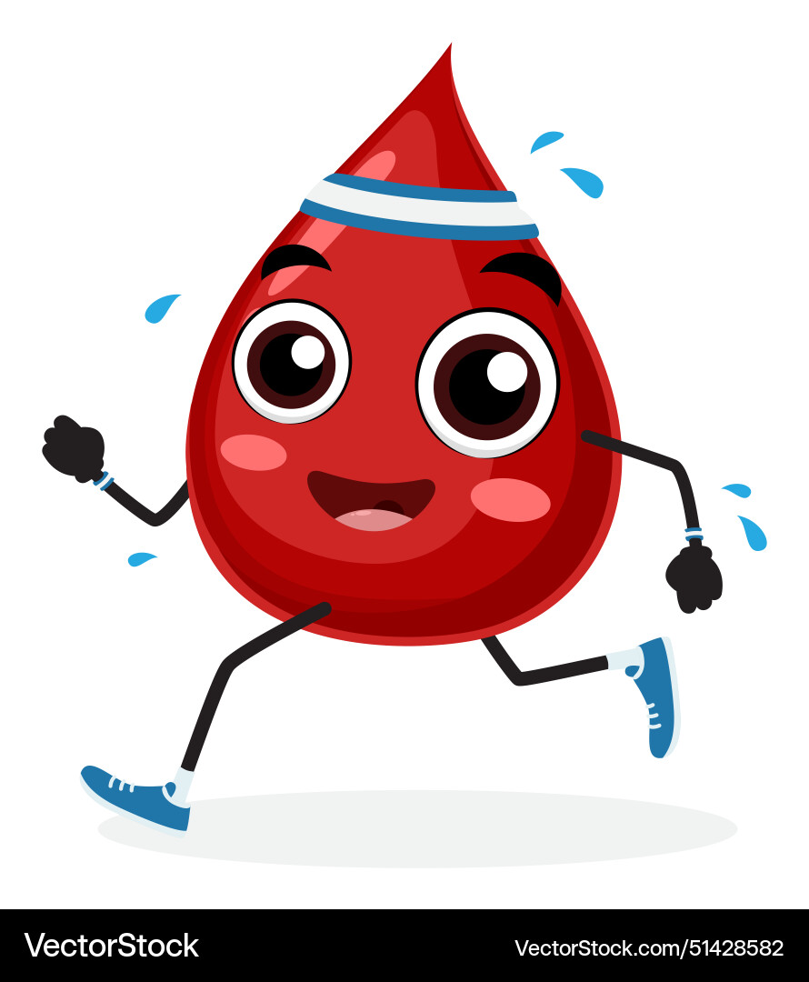 Happy cute red blood drop cartoon jogging Vector Image