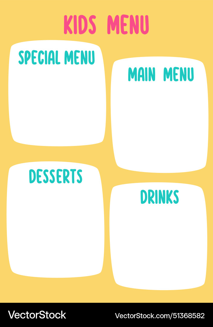 Kids menu page Royalty Free Vector Image - VectorStock