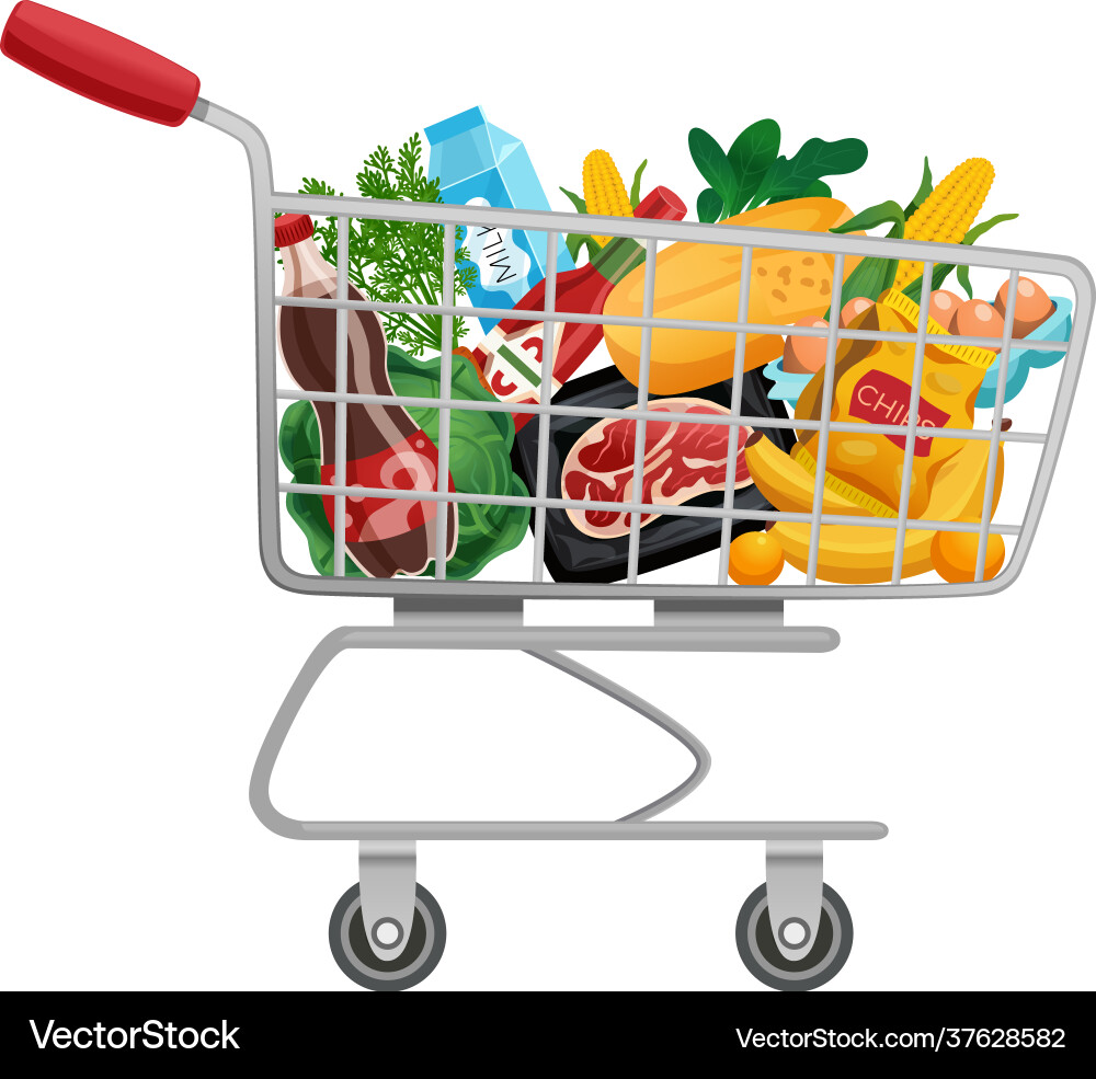 Supermarket trolley cart composition Royalty Free Vector