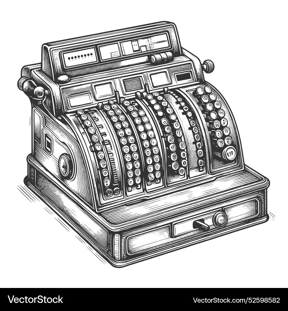 Vintage mechanical cash register Royalty Free Vector Image