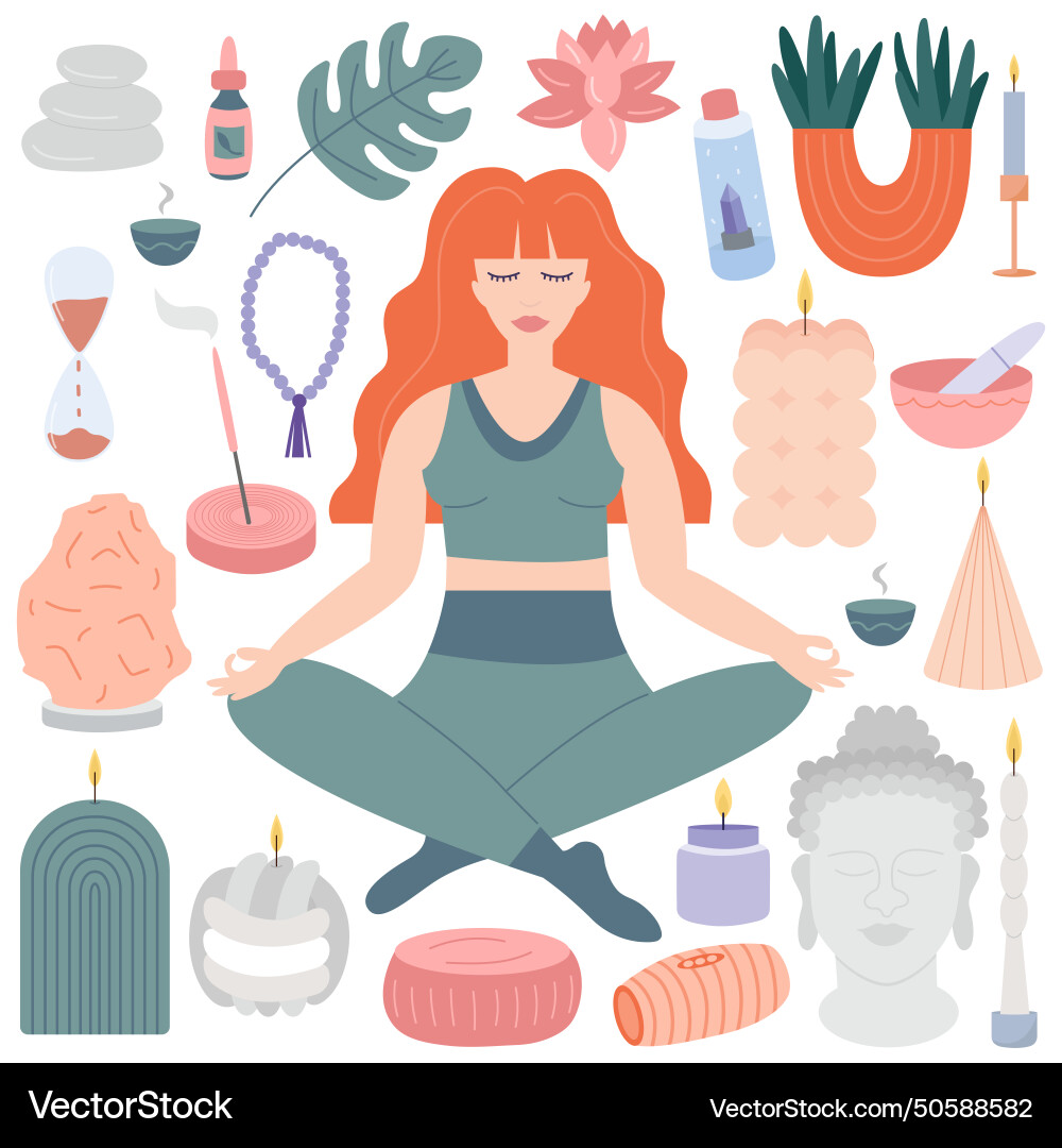 Yoga items Royalty Free Vector Image - VectorStock