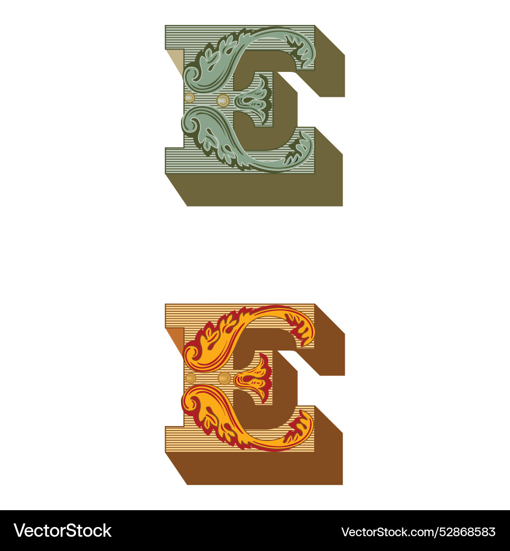 Art federal initial caps font capital letter e Vector Image