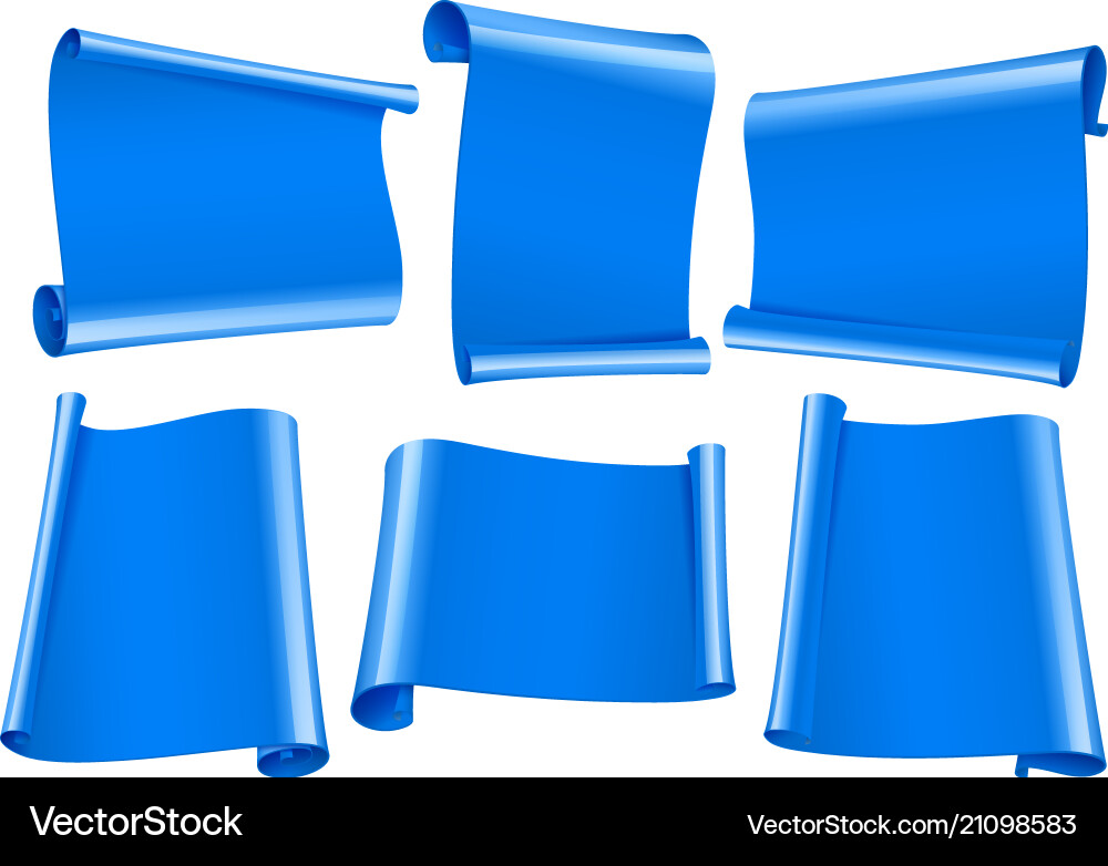 Blank scrolls of blue paper stickers set Vector Image