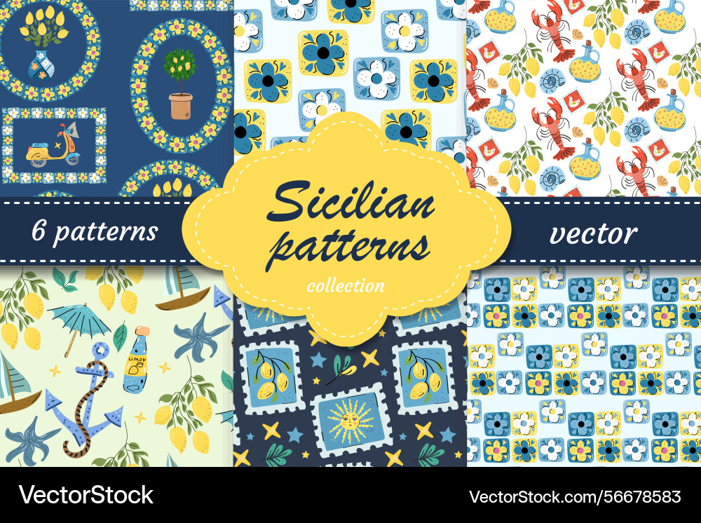 Bright sicilian patterns with lemons Royalty Free Vector