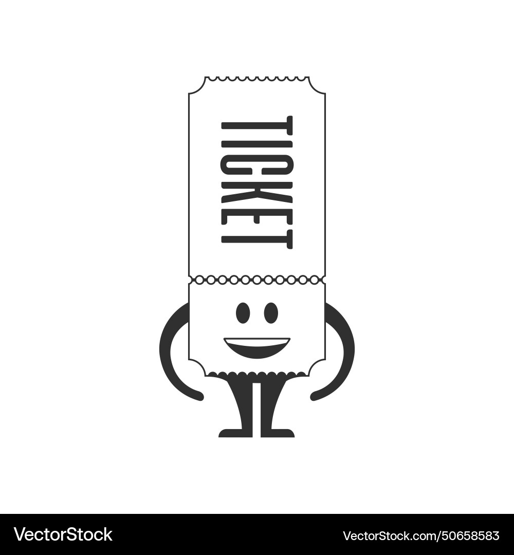 Cinema ticket character retro icon Royalty Free Vector Image