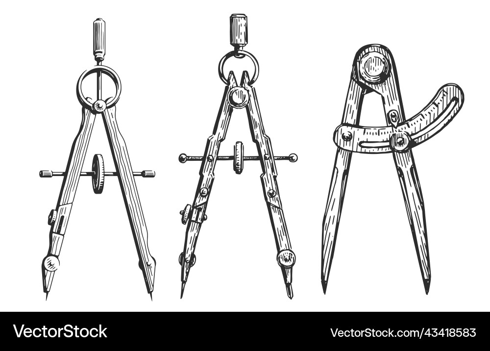 Drafting compass set hand drawn vintage divider Vector Image