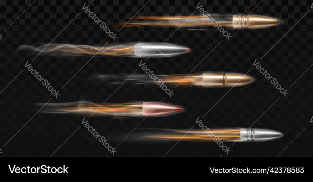 Flying bullet with smoke trace and fire Royalty Free Vector