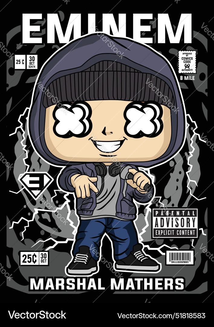 Pop art eminem 8 mile Royalty Free Vector Image