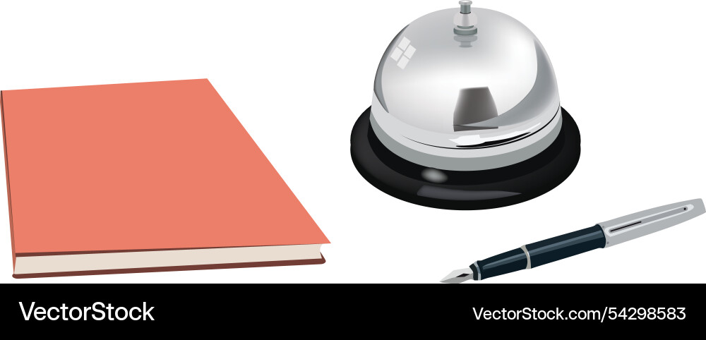 Reception desk essentials book service bell Vector Image
